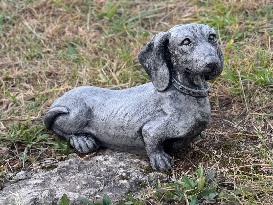 Dachshund Stone Statue 8 In, Outdoot Dog Garden Memorial, Concrete ...