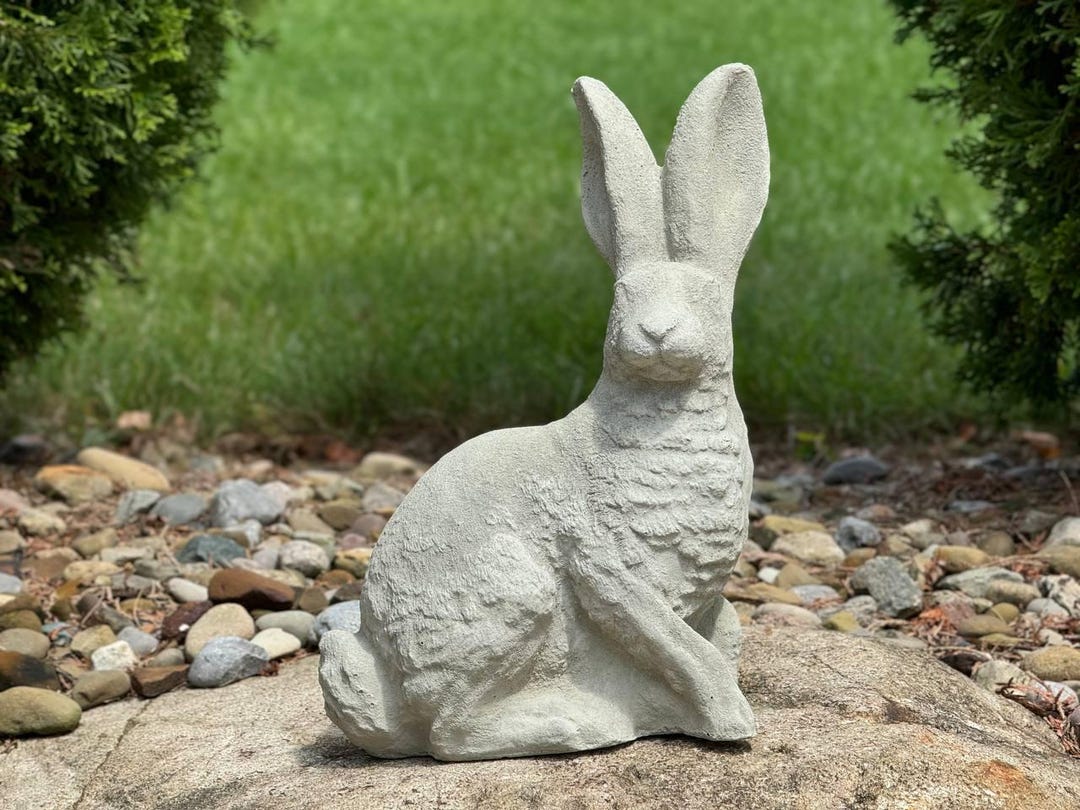 Bunny Sculpture 13 In, Concrete Rabbit Stone Statue, Sitting Bunny ...