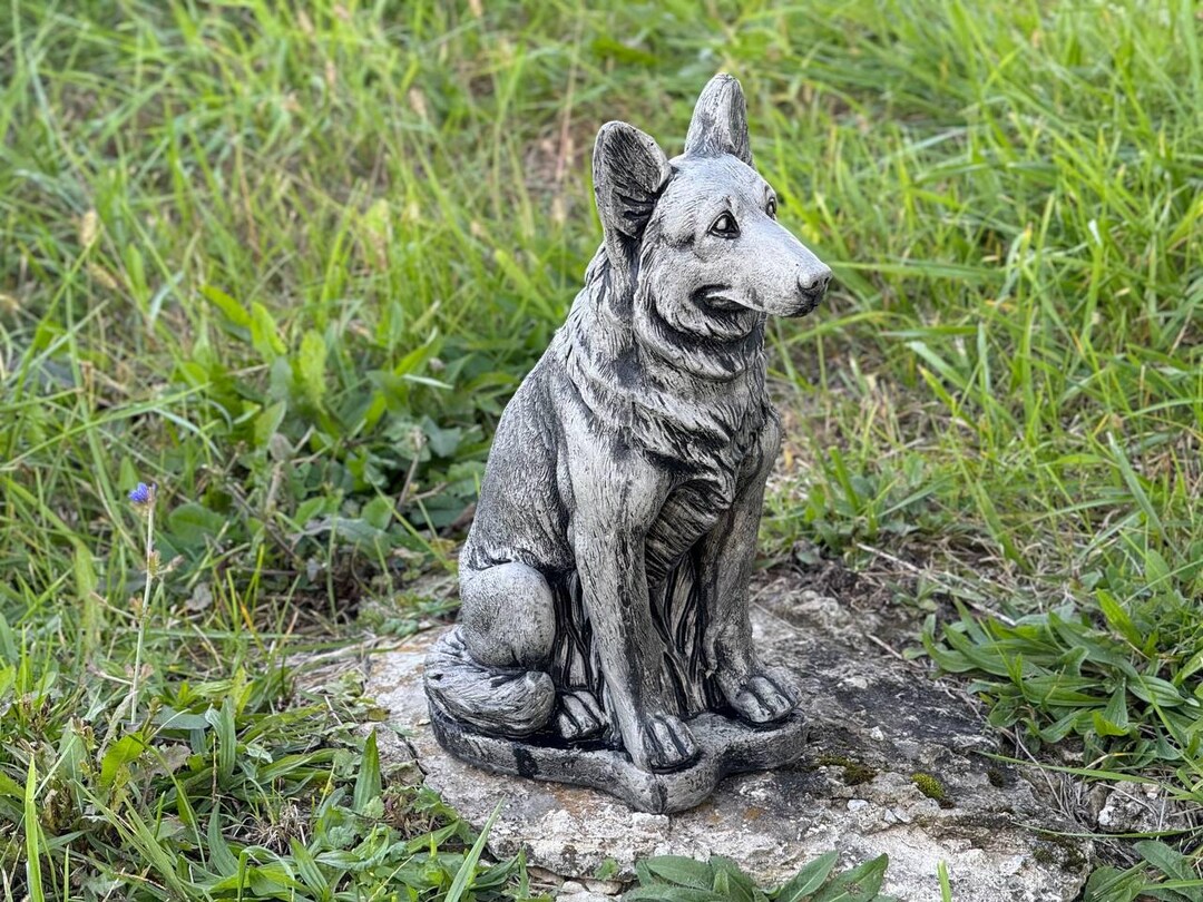 German Shepherd Memorial 10 In, Outdoor Dog Statue, Concrete Shepherd ...