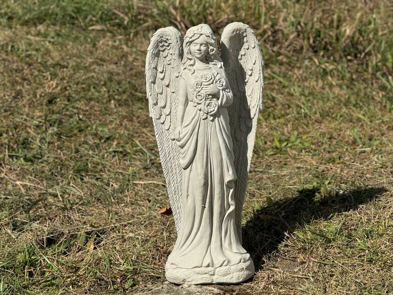 Angel Sculpture 23 In, Standing Girl Angel Statue, Stone Memorial ...