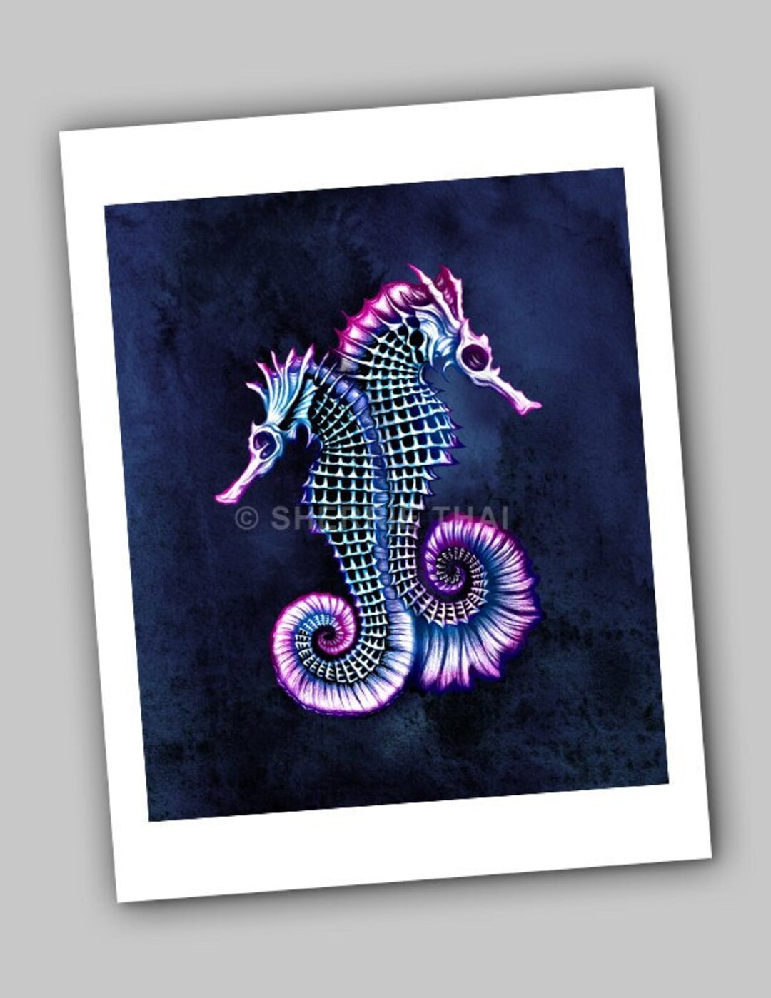 Skeleton Seahorses Art Print, Goth Artwork, Ocean Underwater Creature ...