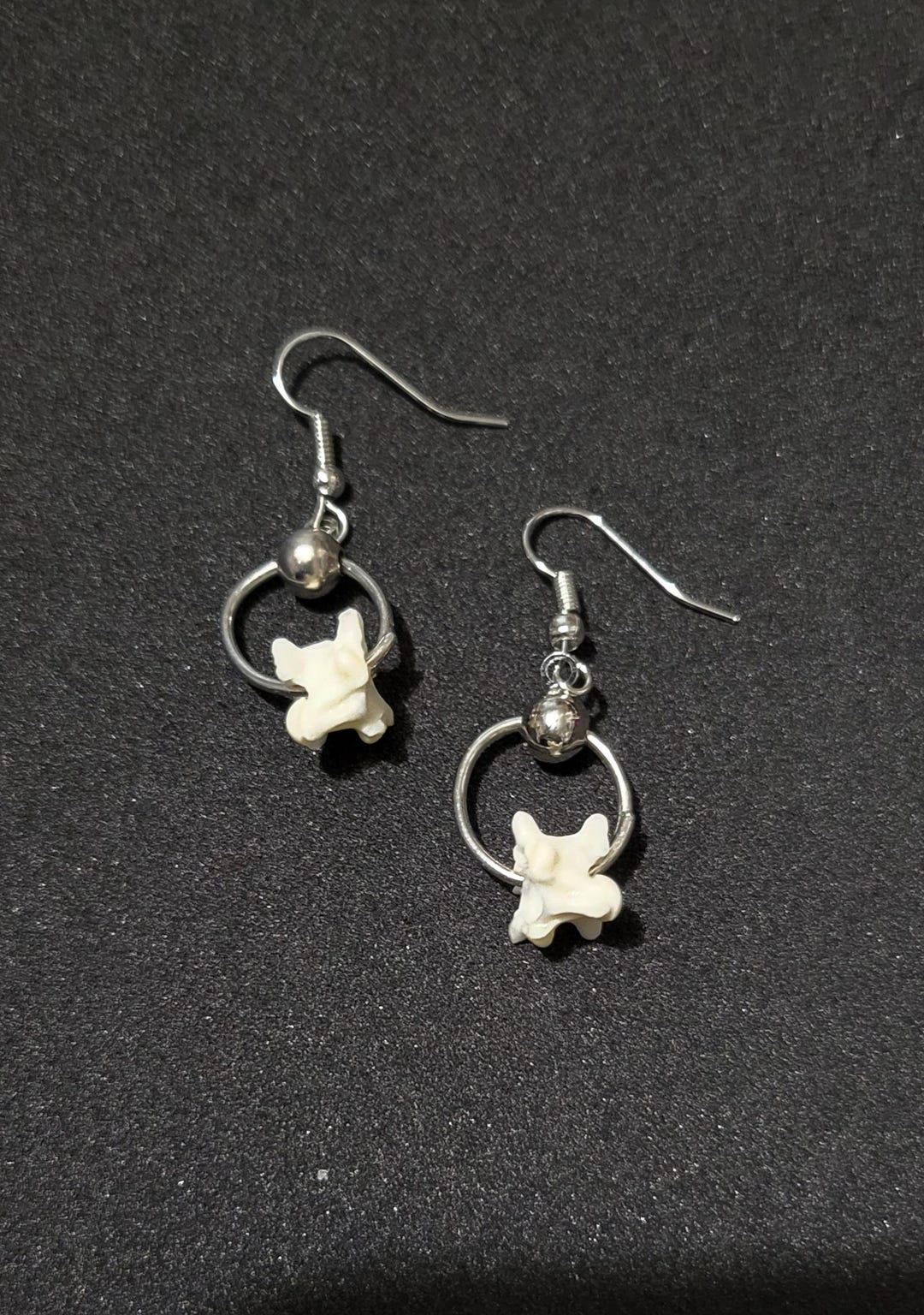 Vertebrae Bone Earrings, Handmade Oddity Jewelry, Small Hoop Earrings ...