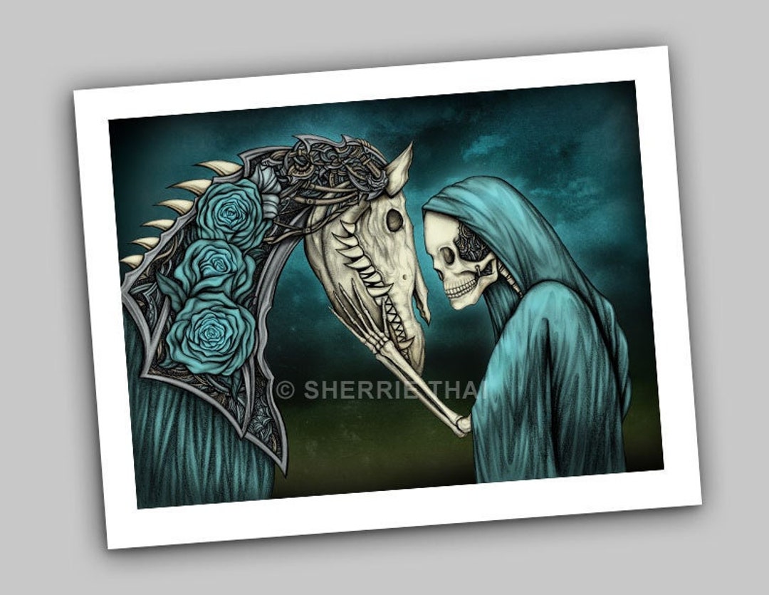 Gothic Horse Skull Wall Art Print Gift, Equine Skeleton Horse Whisperer ...
