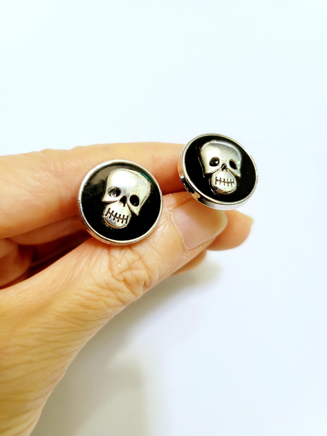 Gothic Skull Cuff Links Set, Handmade Fashion Accessories, Black Silver ...