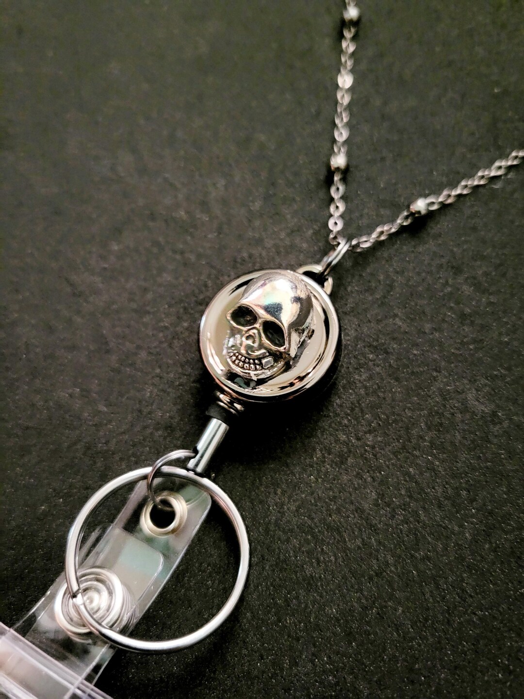 Skull Retractable Reel Necklace, ID Badge Holder Lanyard, Handmade ...