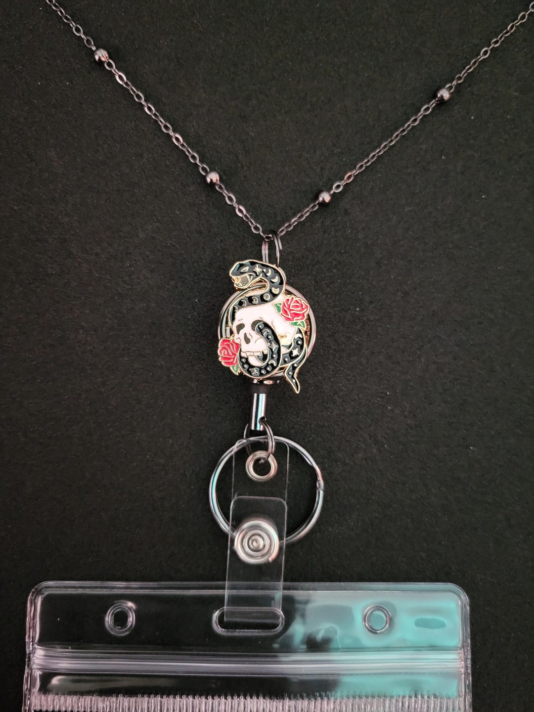 Gothic Snake Skull Retractable Reel Necklace, ID Badge Holder Lanyard ...