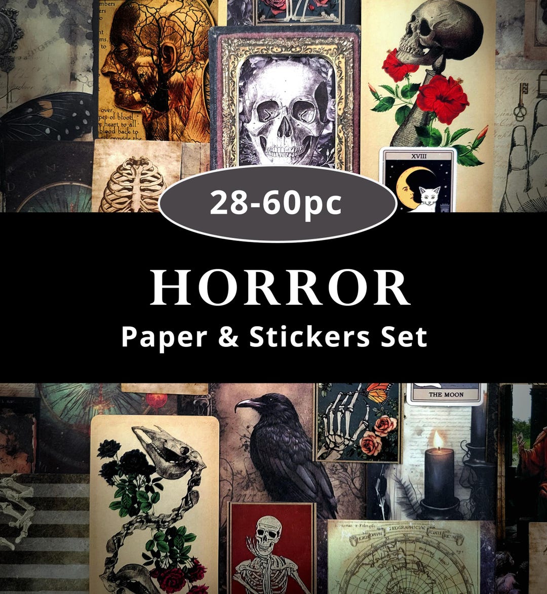 28-60pc Horror Scrapbook Set, Vintage Gothic Papers Stickers Kit ...