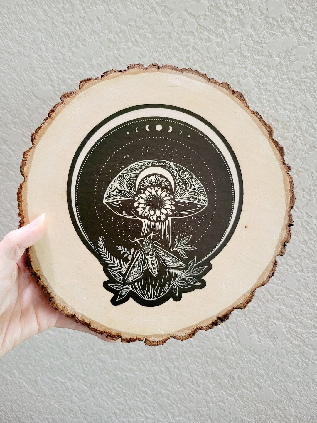 Mushroom Wood Home Decor, Celestial Tarot Moth Moon Boho Art, Botanical ...