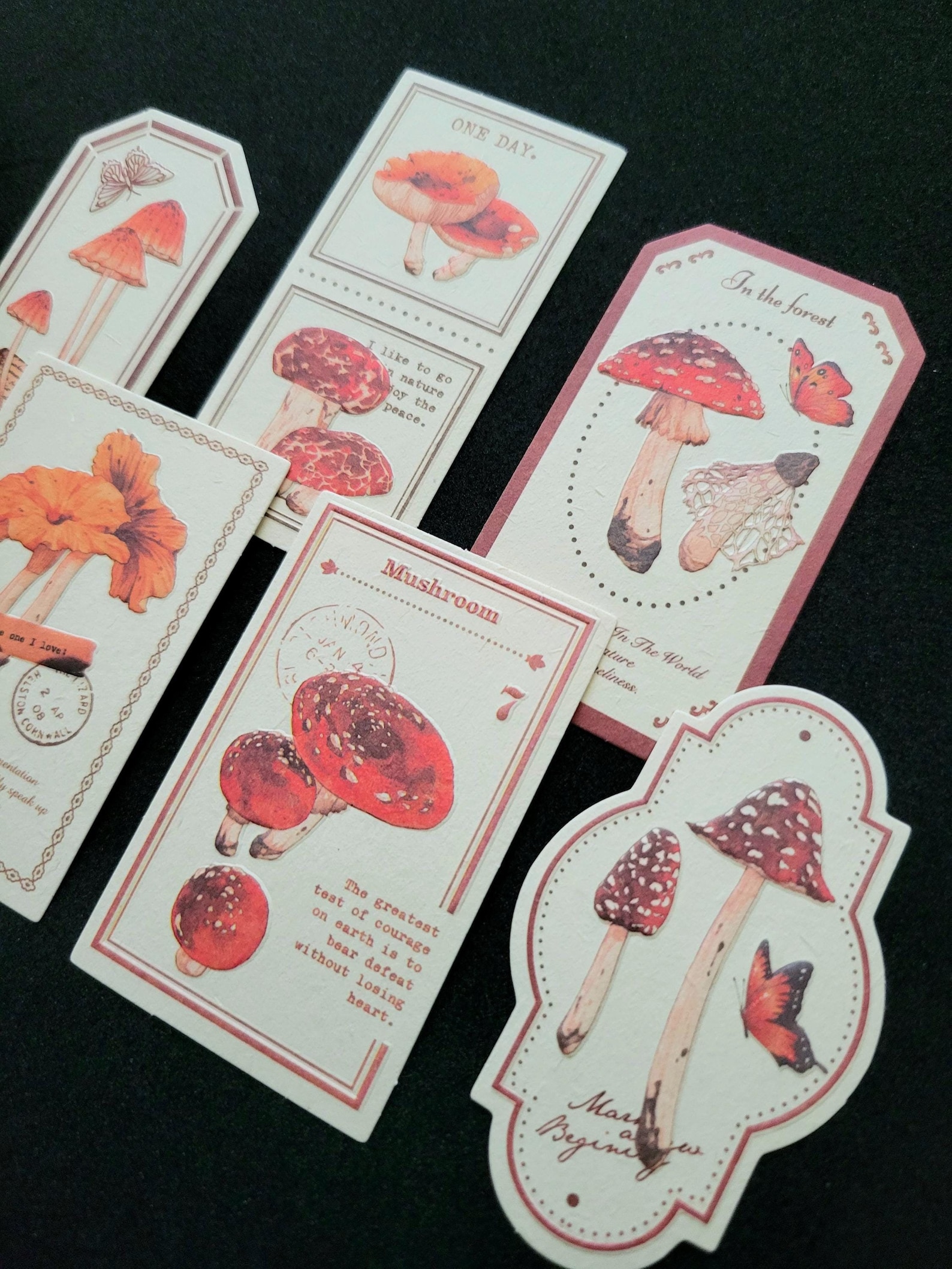 30pcs Mushroom Labels, Fairycore Embossed Card Stock Mini Nature ...