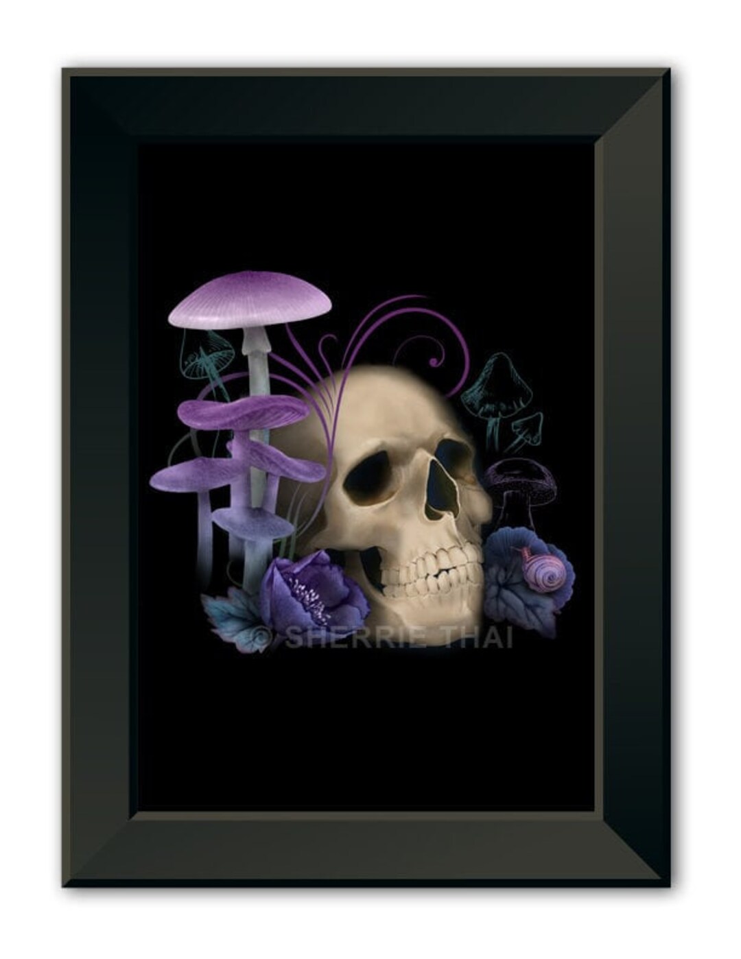 Goth Mushroom Skull Small Art Print, Purple Mushroom Wall Art, Dark ...