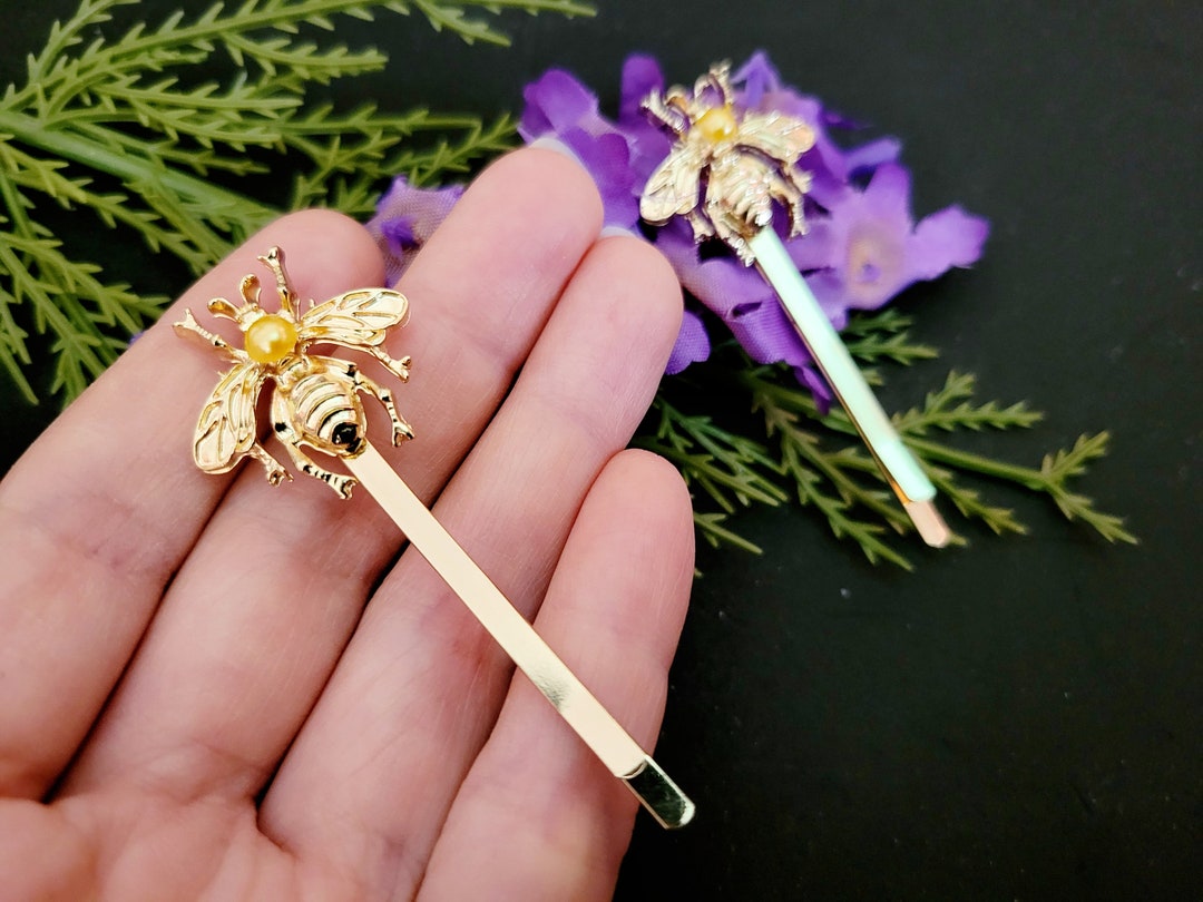 Gold Honey Bee Hair Pin Pair, Cottagecore Boho Set of 2, Honeybee Bobby ...