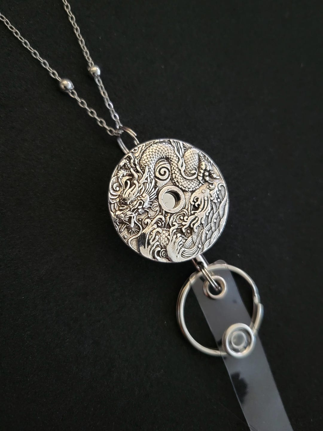 Asian Dragon Retractable Reel Necklace, Handmade Metal Badge Reel ...