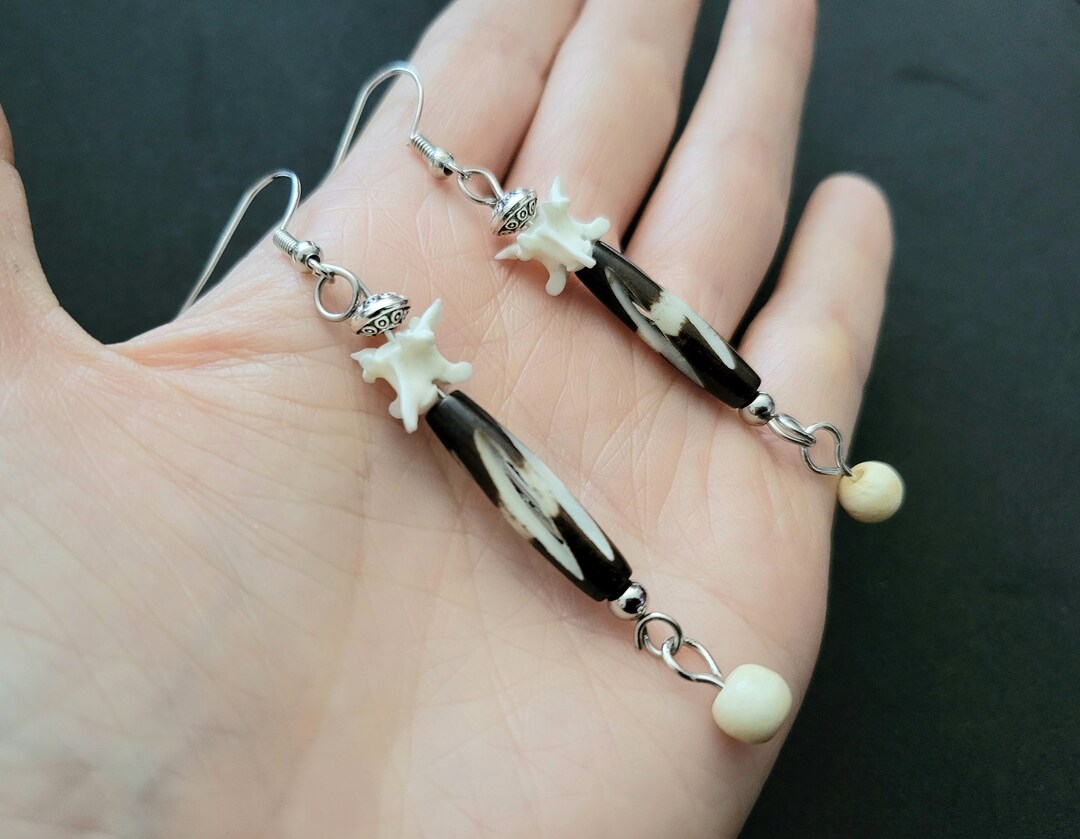 Real Bone Earrings, Snake Vertebrae Earrings, Buffalo Horn Earrings ...