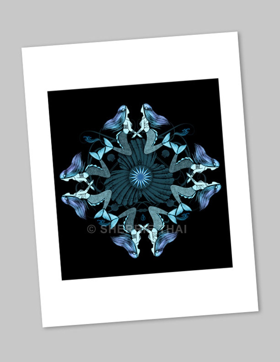 Sea Mandala Art Print, Mermaid Mandala, Mini Original Art Wall Decor ...