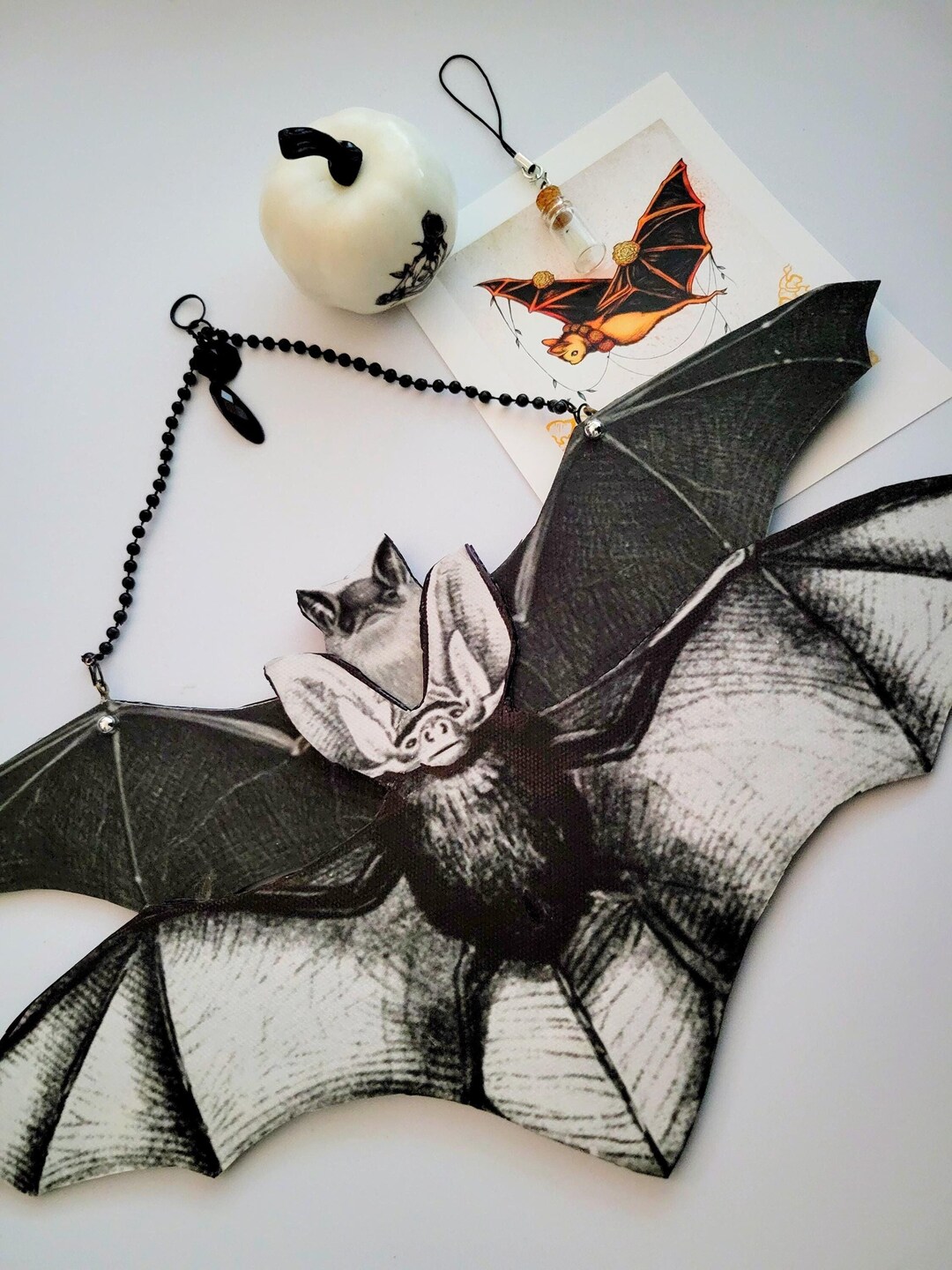 Handmade Halloween Decor Set, Flying Bat Wall Hanging, Gothic Mini Art ...