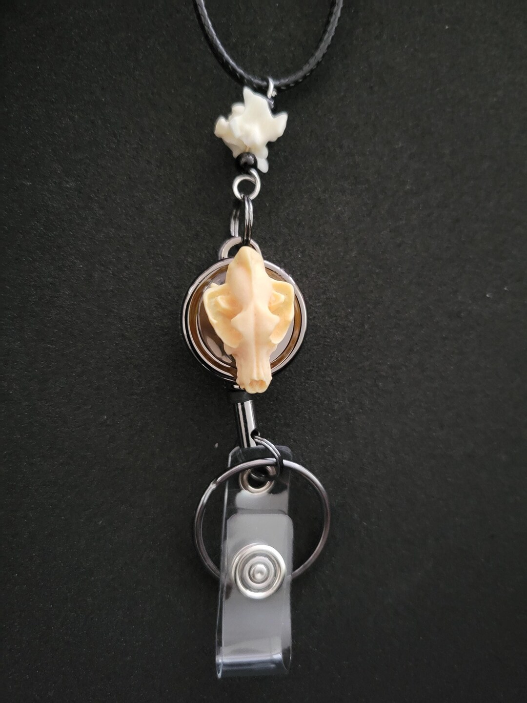 Skull Bone Oddity Retractable Reel Lanyard Necklace, Handmade ID Badge ...