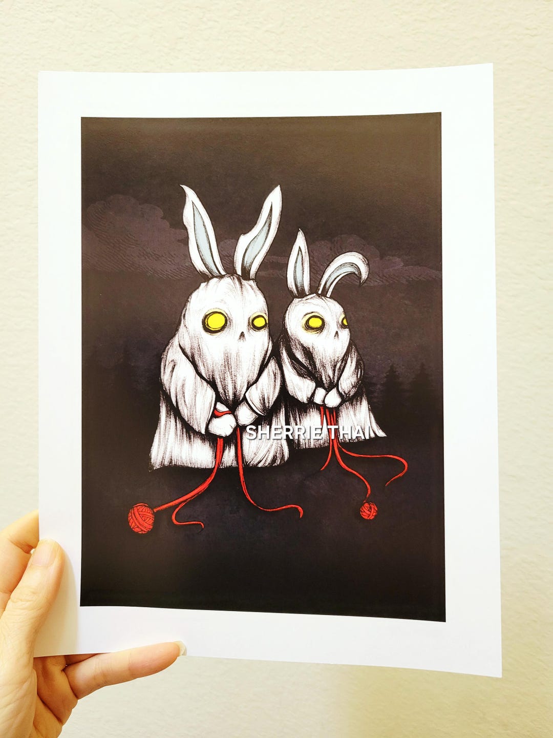 Gothic Bunny Art Print, Horror Ghost Rabbits Wall Art Decor, Cute ...