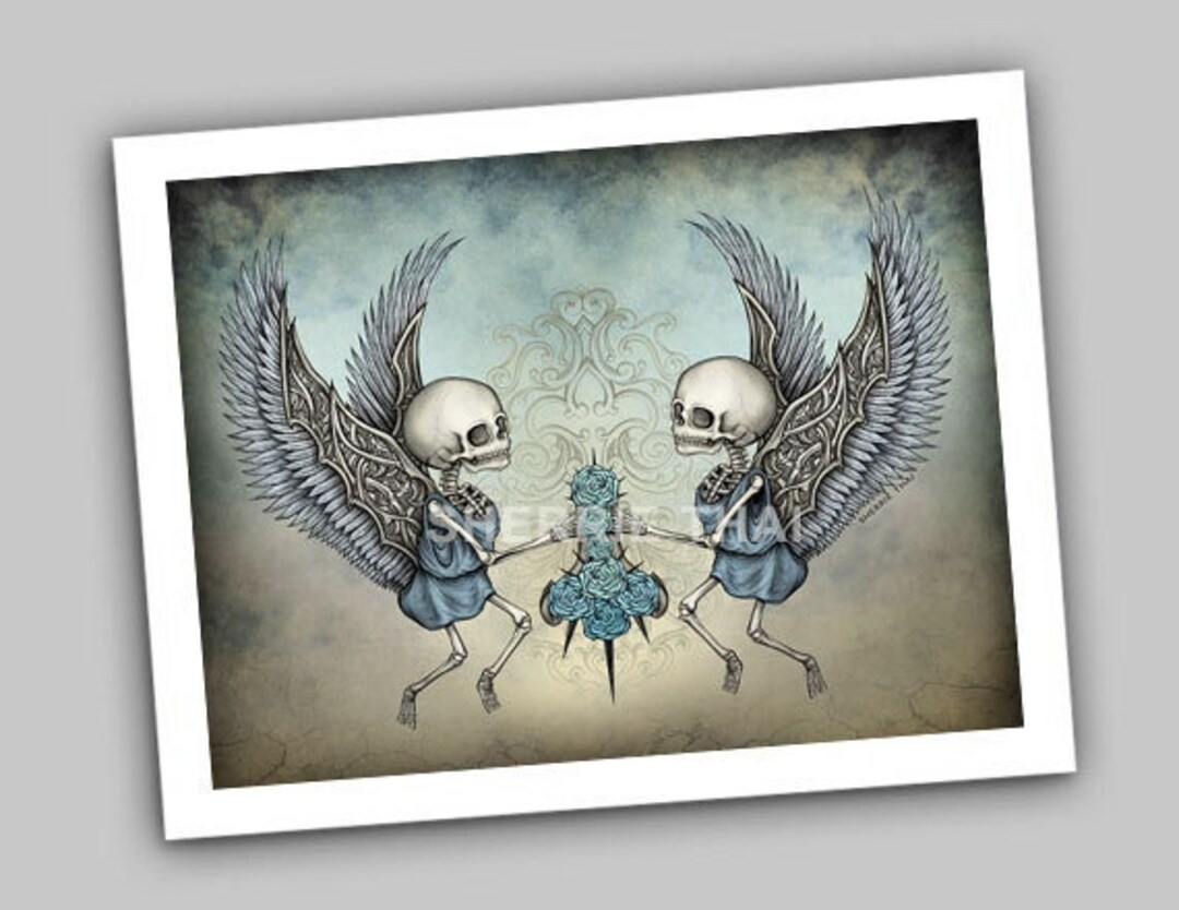 Goth Skeleton Angels Wall Art Print, Dark Fantasy Wall Decoration ...