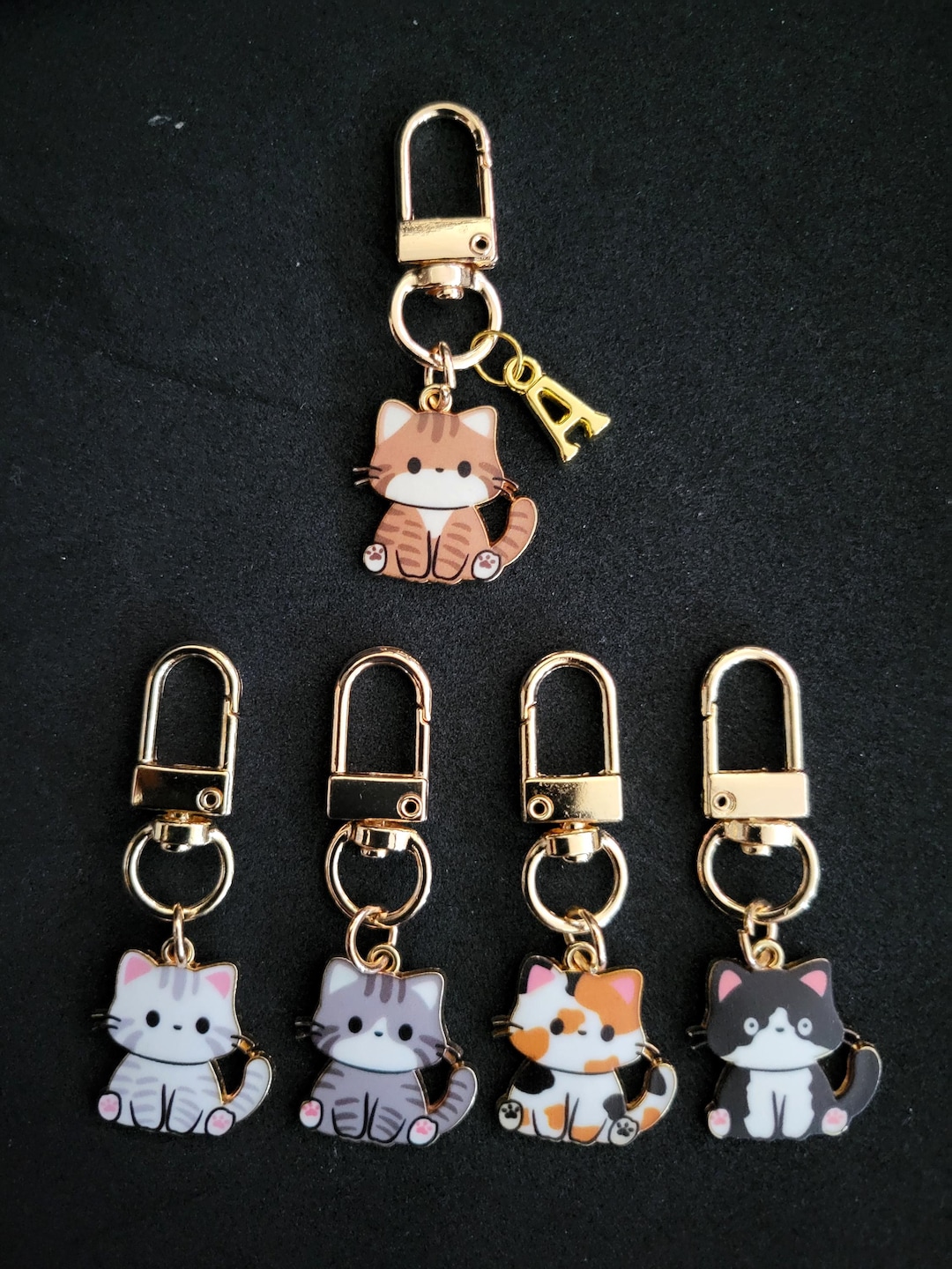 Personalized Cat Bag Charm, Letter Initials Charm, Enamel Cat Zipper ...