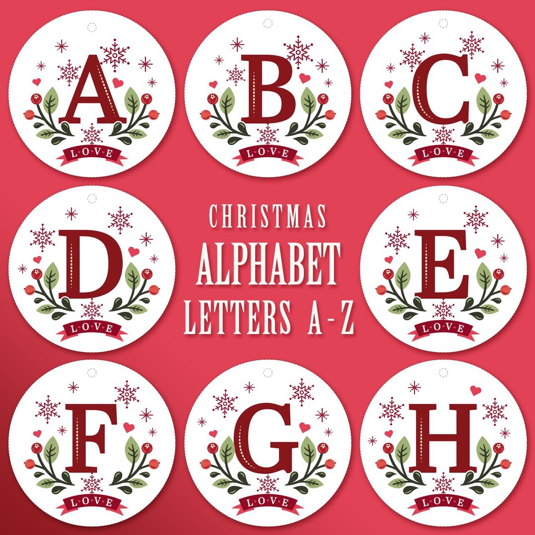 Printable Digital Alphabet Christmas Ornament, Circle Digital Christmas ...
