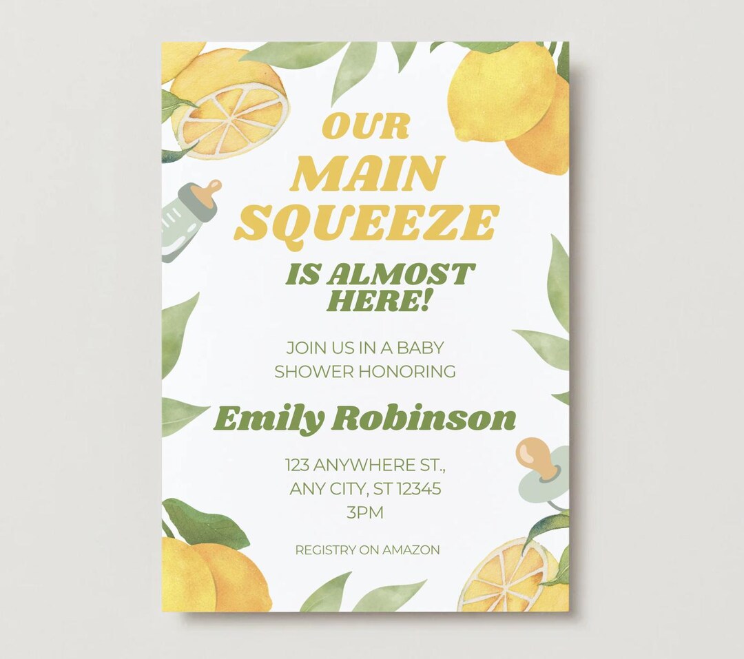 Main Squeeze Baby Shower Invitation | Lemon Theme Invite | Editable ...