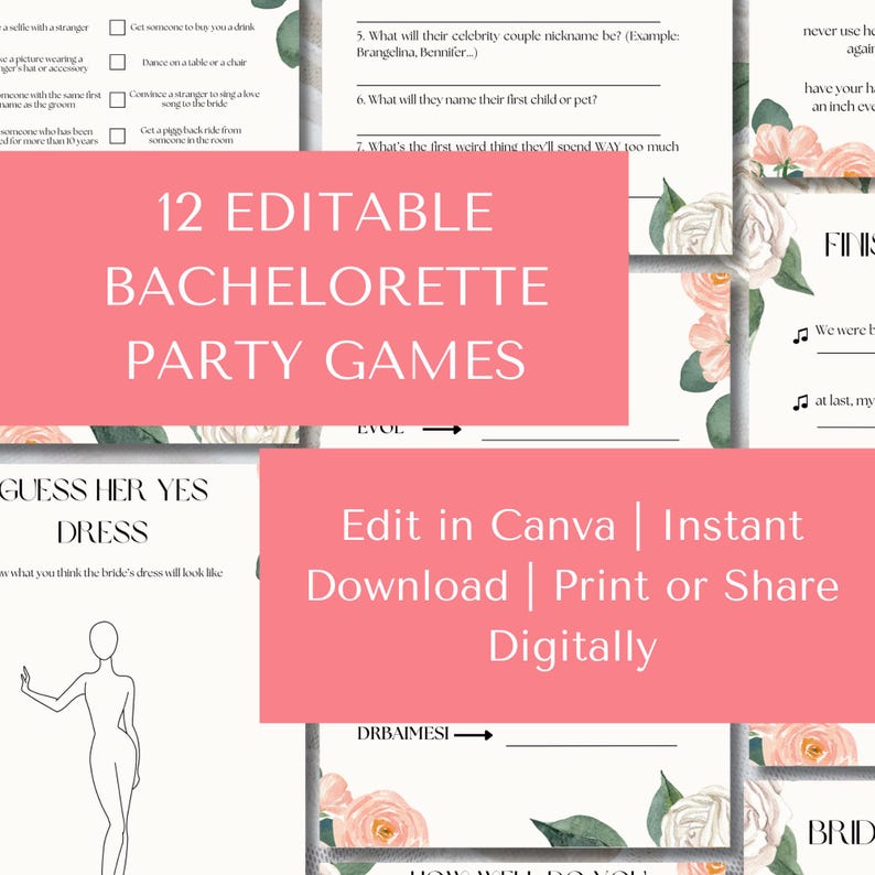 Clean Bachelorette Party Games Bundle: Printable Bridal Shower Fun (12 ...