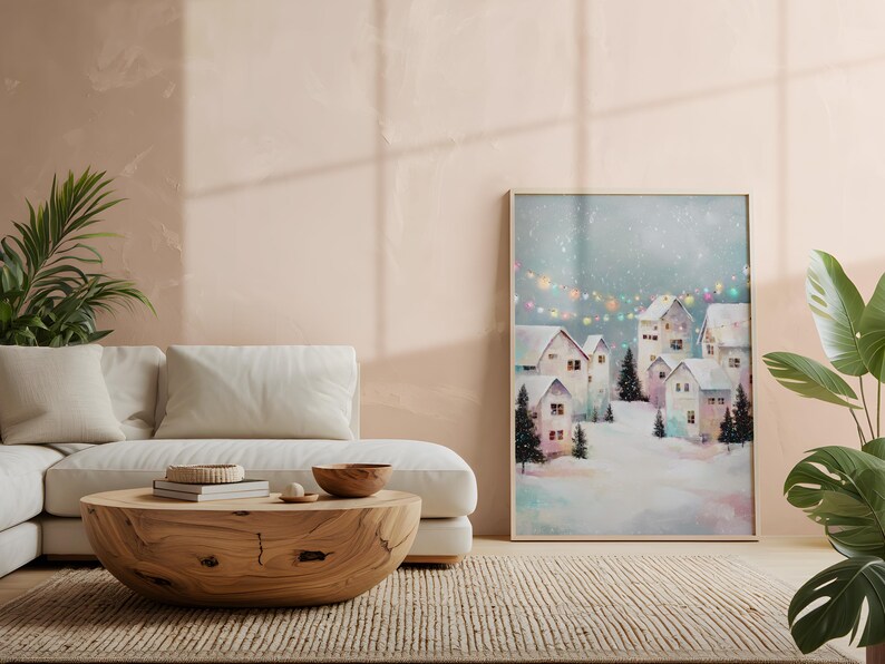 Pastel Christmas Village Scene - Soft Winter Watercolor Art, Cozy ...