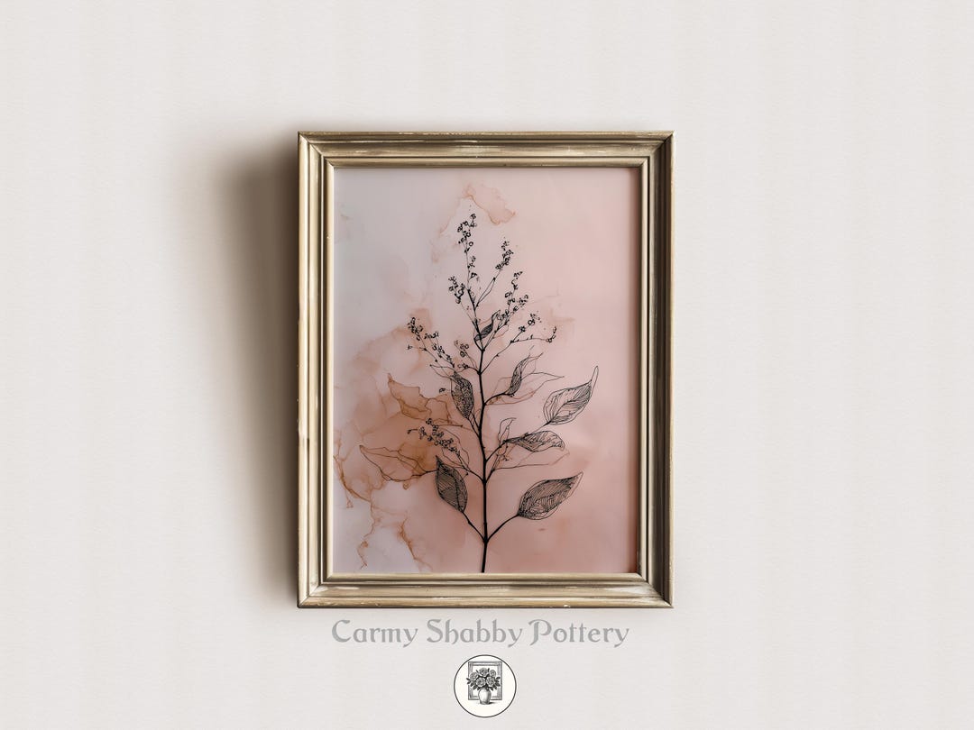 Cottagecore Botanical Ink Art - Tall Botanical Stem on Subtle ...