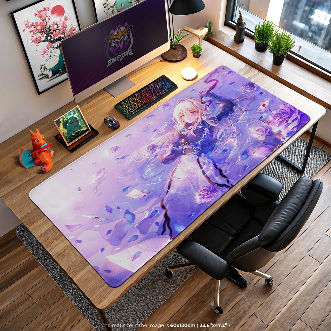 Violet Evergarden Anime Mouse Pad Elegant Floral Gaming Desk Mat, Soft ...