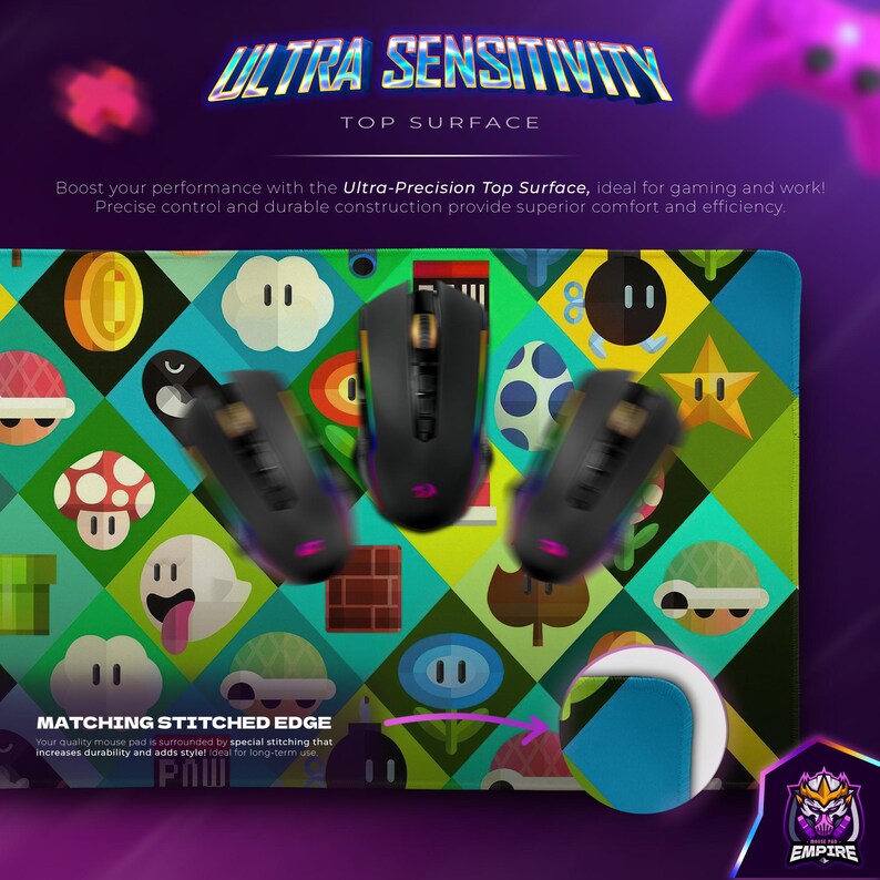 Super Mario Desk Pad, Mario Power-ups Gaming Mat, Retro Mushroom ...