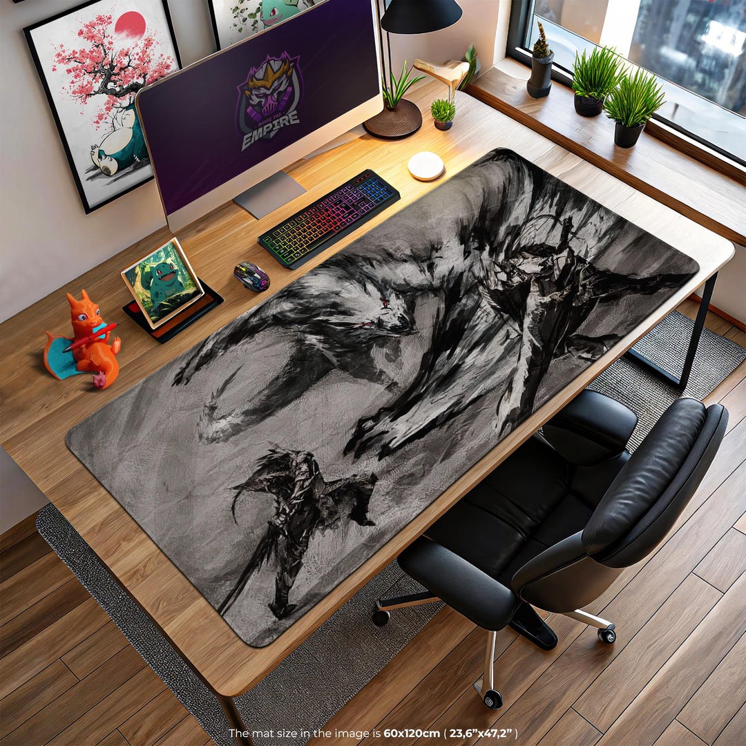 Monster Hunter Desk Mat Epic Gaming Mouse Pad, Wyvern Battle Artwork ...