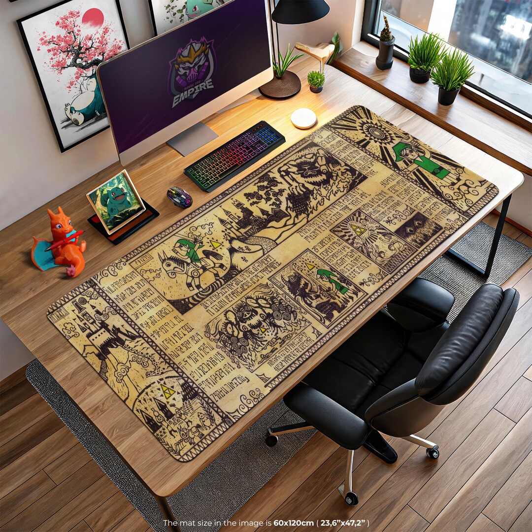 Hyrule Ancient Scroll Desk Mat Zelda Gaming Mouse Pad, Link Triforce ...