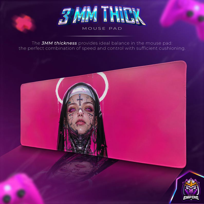 Cyberpunk Nun Halo Desk Mat Futuristic Pink Aesthetic Gaming Mouse Pad ...