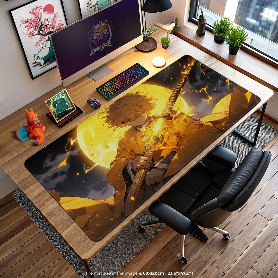 Zenitsu Demon Slayer Mouse Pad, Thunder Breathing Desk Mat, Anime ...