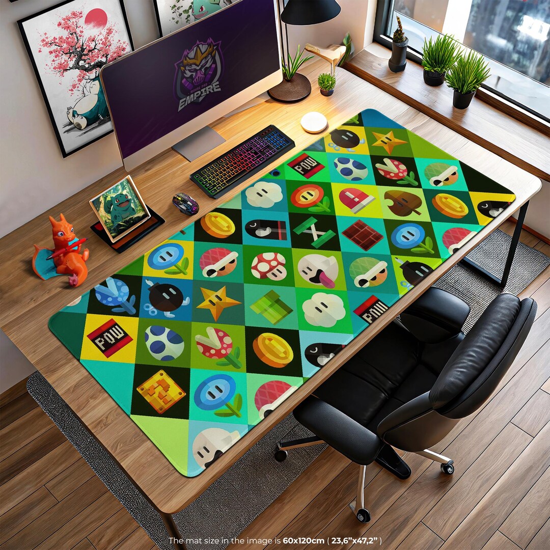 Super Mario Desk Pad, Mario Power-ups Gaming Mat, Retro Mushroom ...