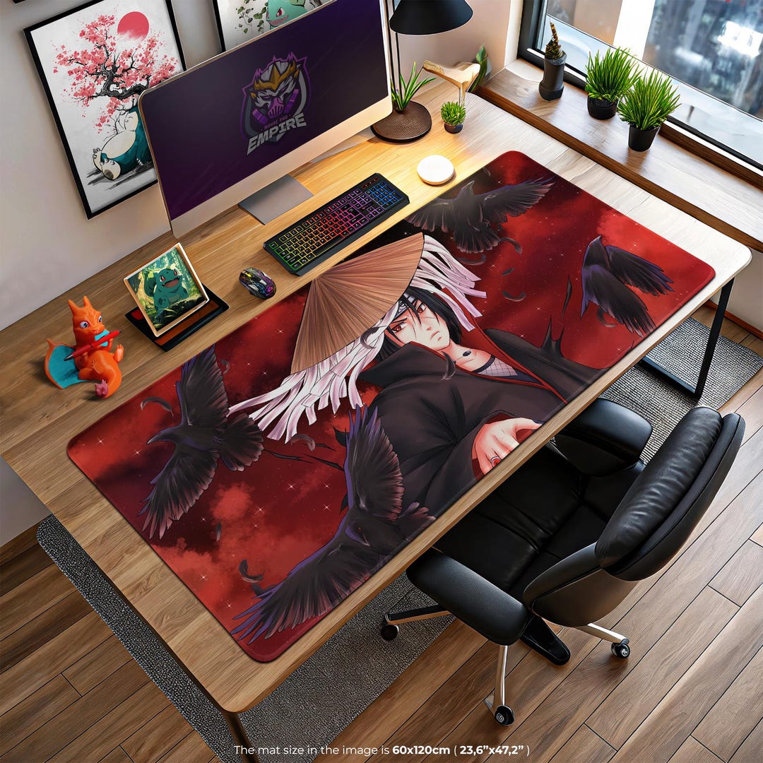 Itachi Uchiha Mouse Pad Akatsuki Anime Gaming Desk Mat With Crows and ...