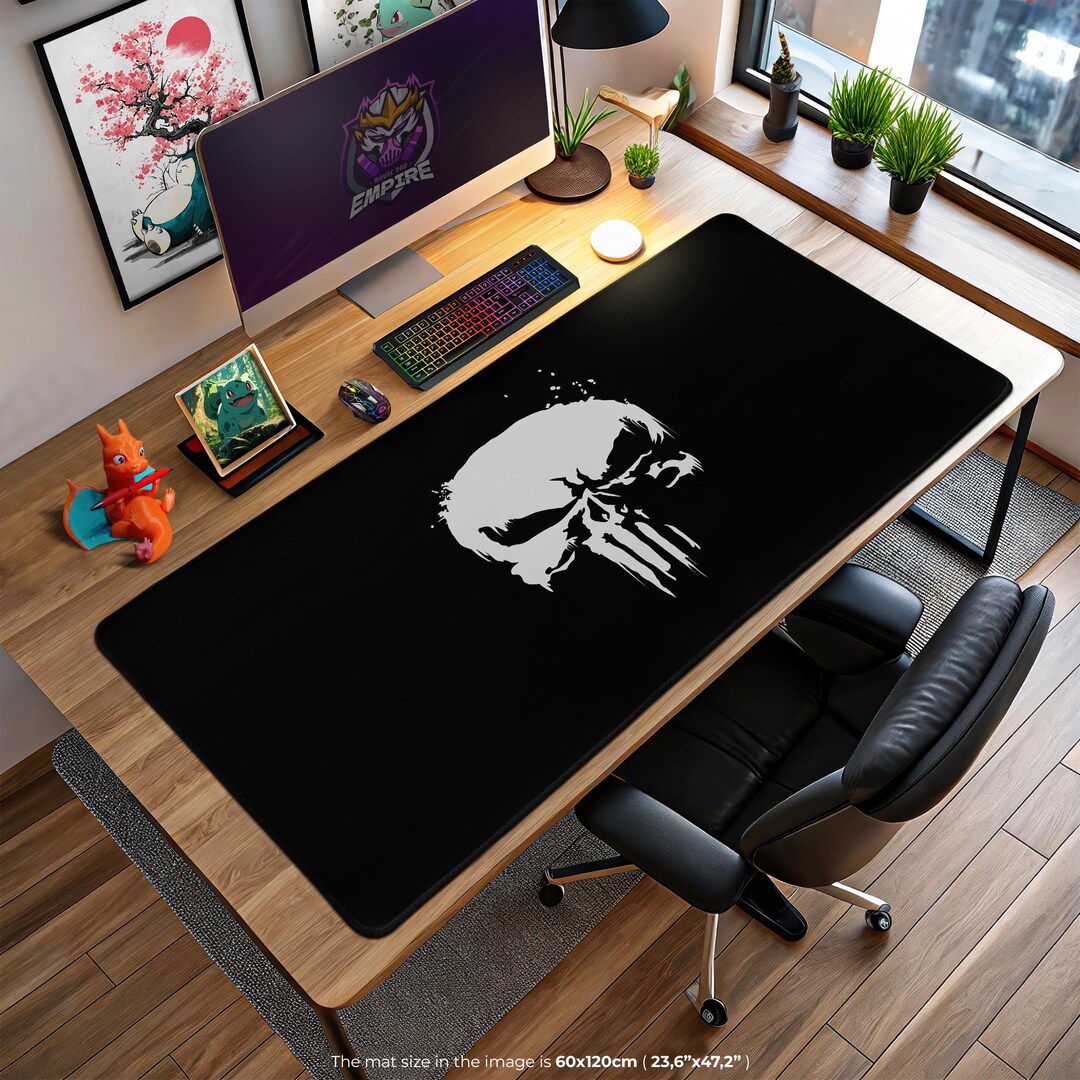 Punisher Skull Desk Mat, Marvel Gaming Mouse Pad, Dark Superhero Office ...