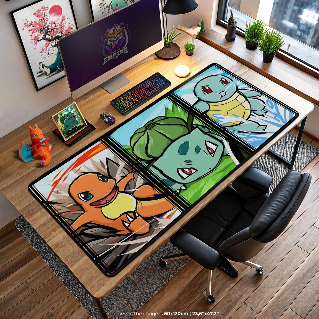 Pokemon Starter Trio Desk Mat Charmander, Bulbasaur, Squirtle Gaming ...