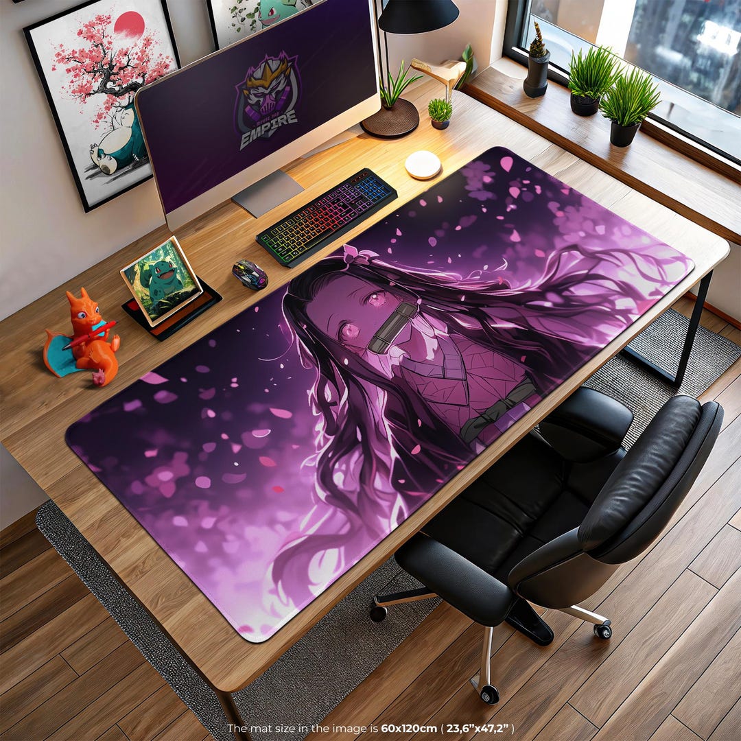 Nezuko Kamado Desk Mat Demon Slayer Sakura Theme Gaming Mouse Pad ...