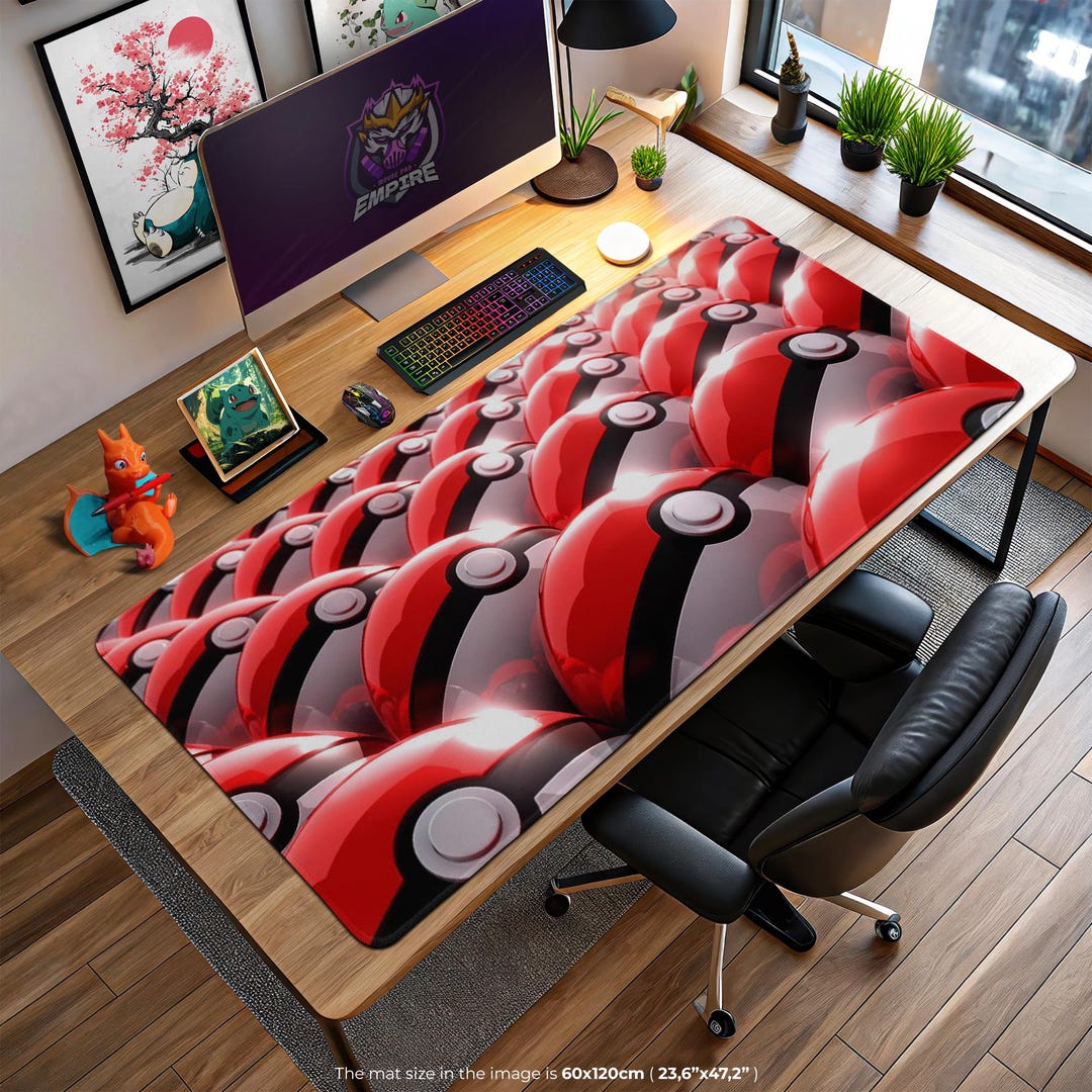 Pokeball Pattern Desk Mat Iconic Pokemon Gaming Mouse Pad, Vibrant ...