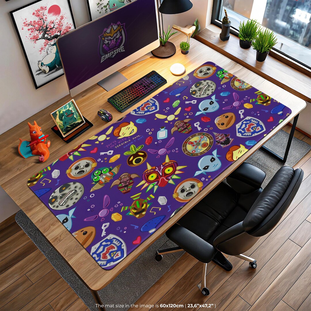 Majora's Mask Desk Mat Zelda Gaming Mouse Pad, Iconic Masks & Items Art ...