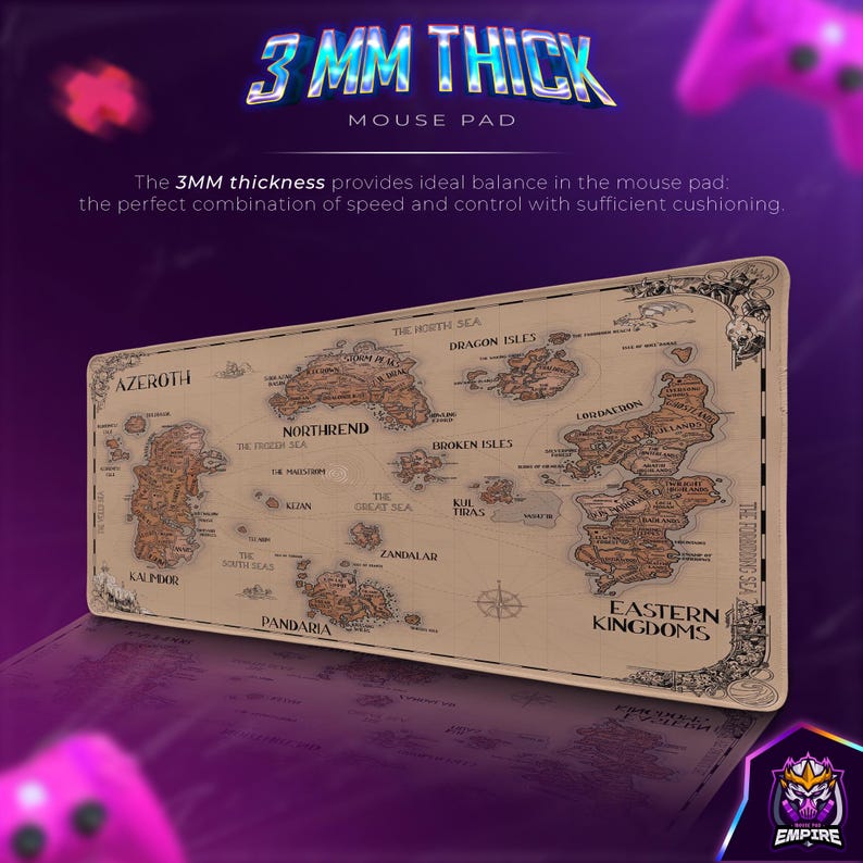 Azeroth Map Gaming Desk Mat World of Warcraft Mouse Pad, Fantasy Gift ...