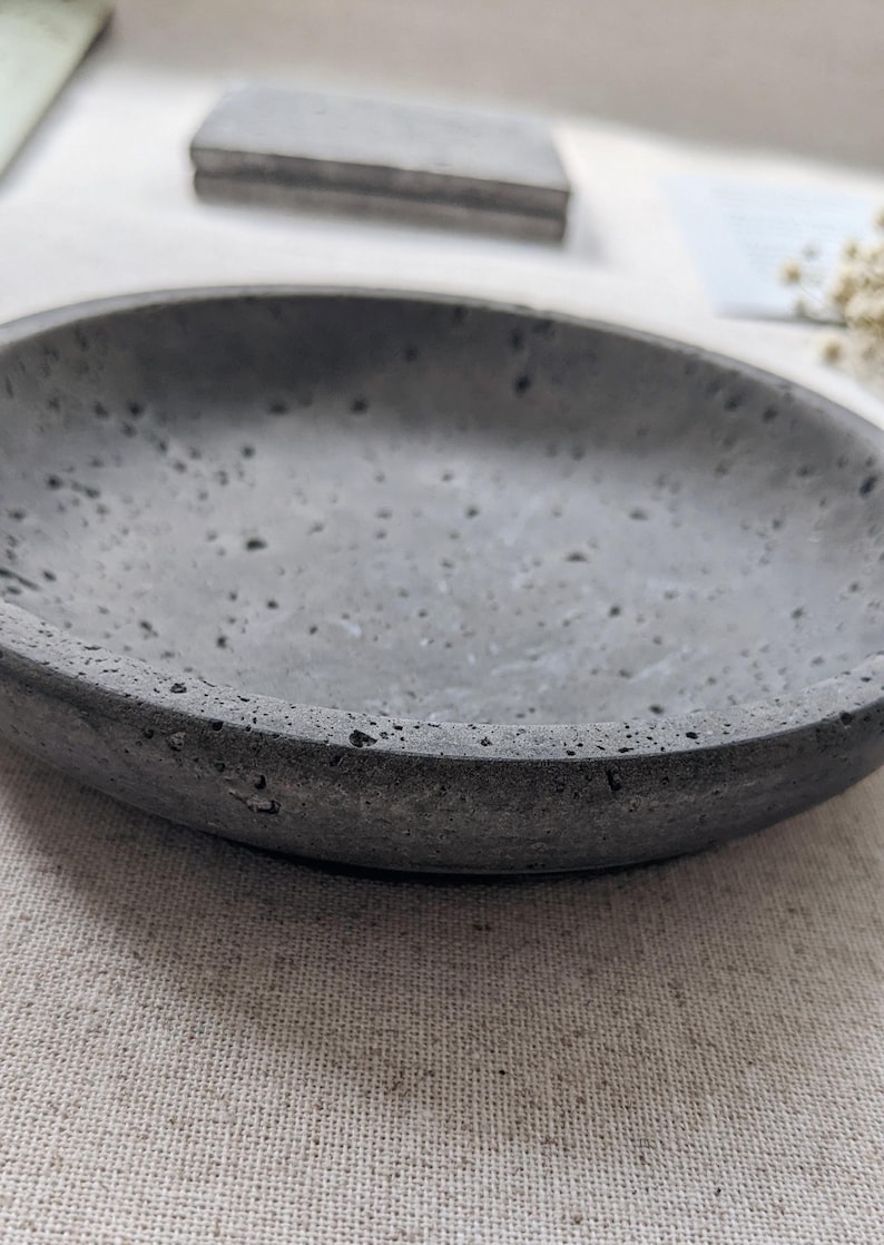 Shallow Concrete Bowl | TEXTURE | Grey Concrete Display Dish | Storage ...
