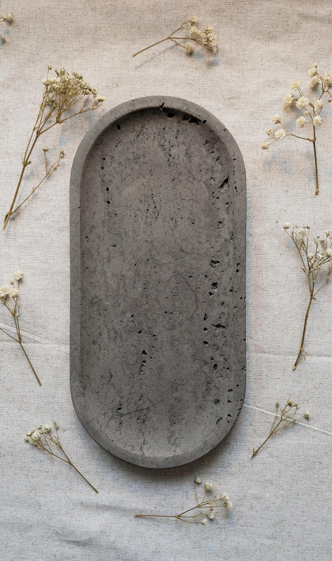 TEXTURE Oval Concrete Tray | 25cm Grey Concrete Display Dish | Storage ...