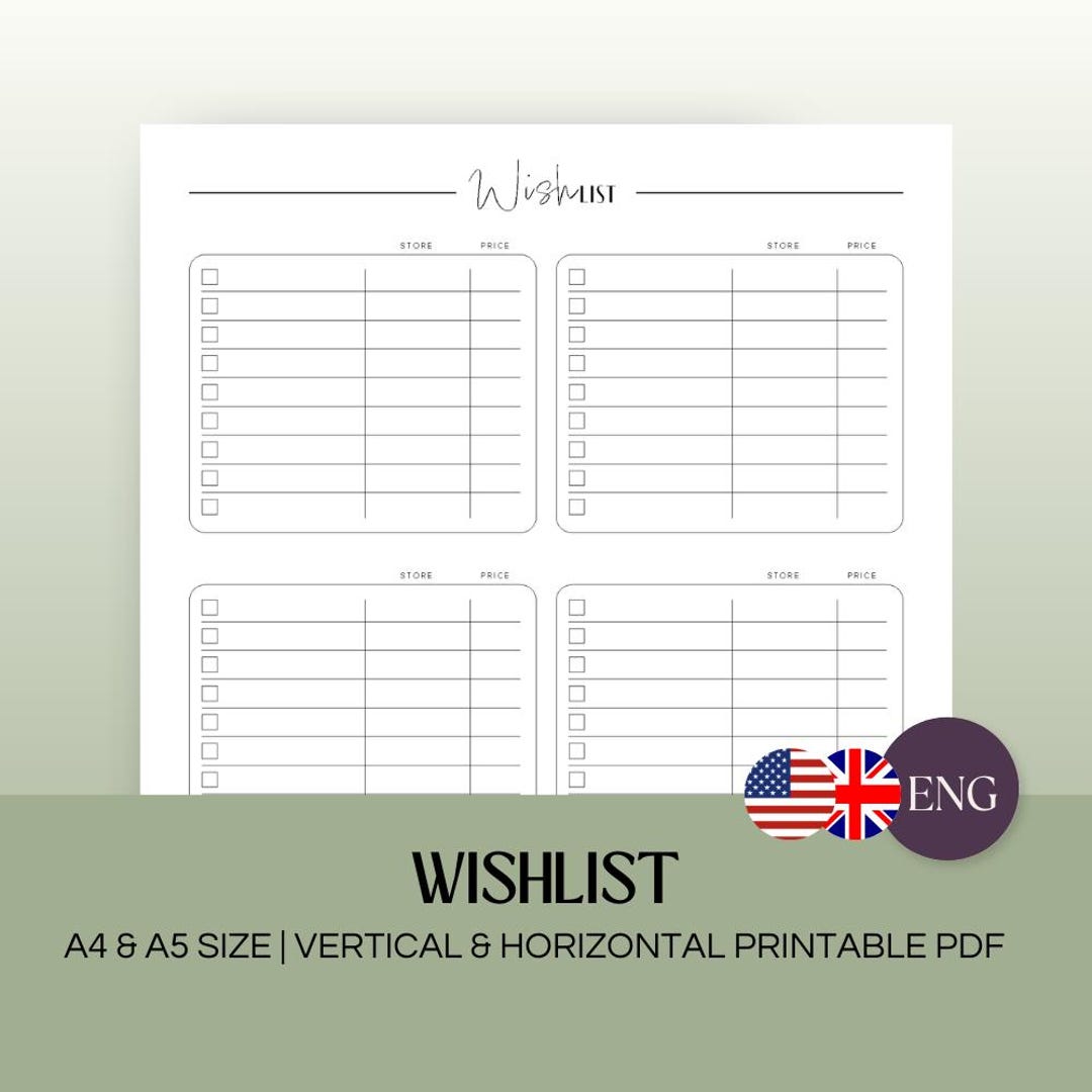 Wishlist | A4 & A5 Printable PDF | Budget Planner | Printable Planner ...