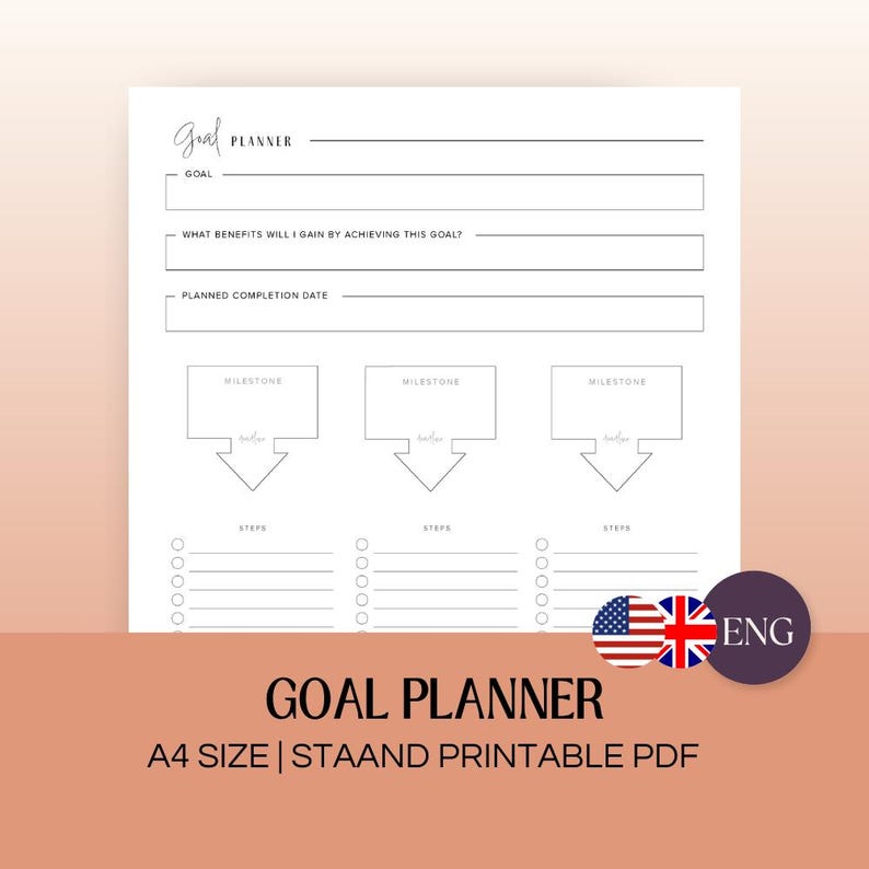 Goals Planner | A4 Printable PDF | Printable Planner | Goals | Break ...