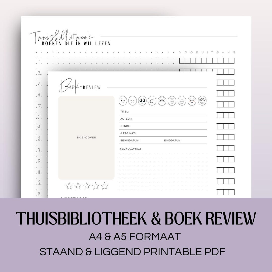 Home Library & Book Review dutch A4 and A5 Printable Pdf Book List 100 ...