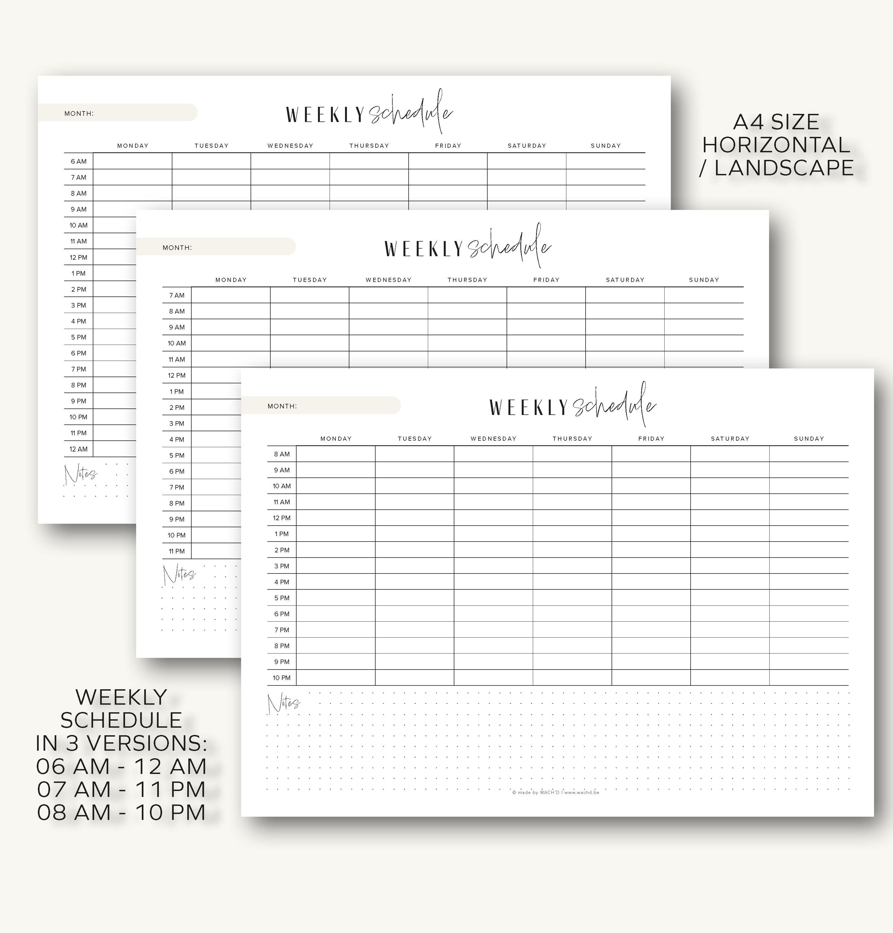 Weekly Schedule | A4 Landscape Printable PDF | Hourly Schedule | School ...