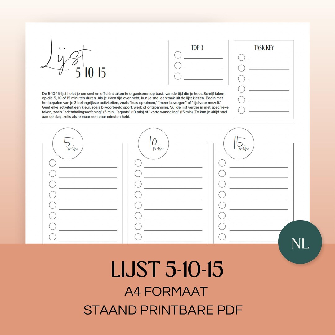 5-10-15 Minute List A4 Portrait Printable PDF Printable Planner To-do ...