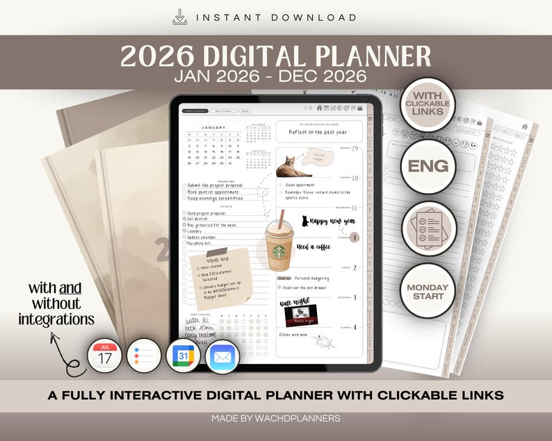 Digital Planner 2026 | Hyperlinked PDF Planner | iPad Planner for ...
